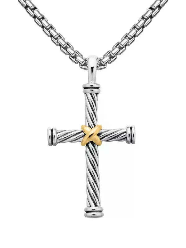 David Yurman 18kt Yellow Gold And Sterling Silver Cable Cross Pendant - S8