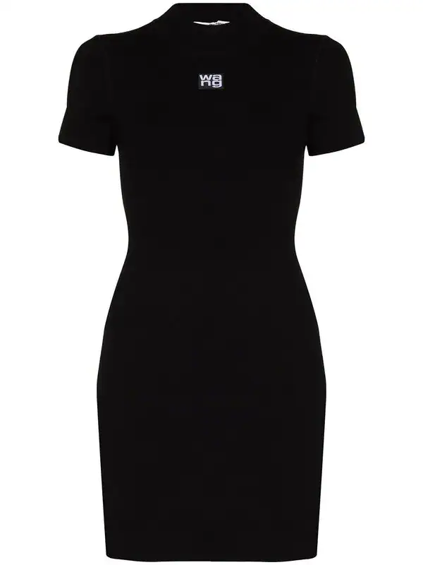 Alexander Wang Logo-Print Fitted Mini Dress - Black | Editorialist