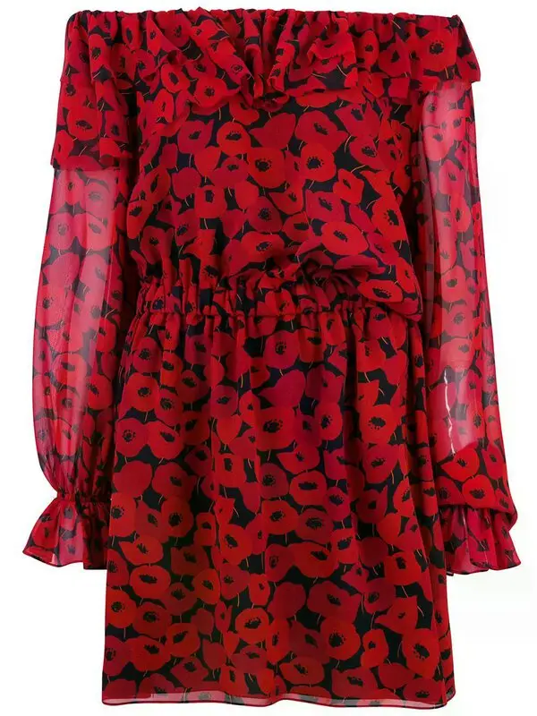 Saint Laurent Poppy Print Mini Dress