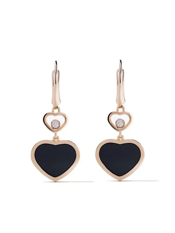 Chopard 18kt Happy Hearts Onyx And Diamond Drop Earrings - Pink
