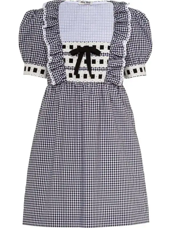 gingham embroidered dress Gleaming Stars Blue Gingham Lacey Dress by Classic Whimsy