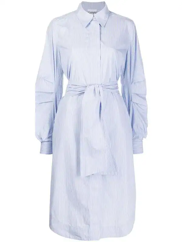 Ganni Pinstripe Shirt Dress In Blue 60% Off Editorialist