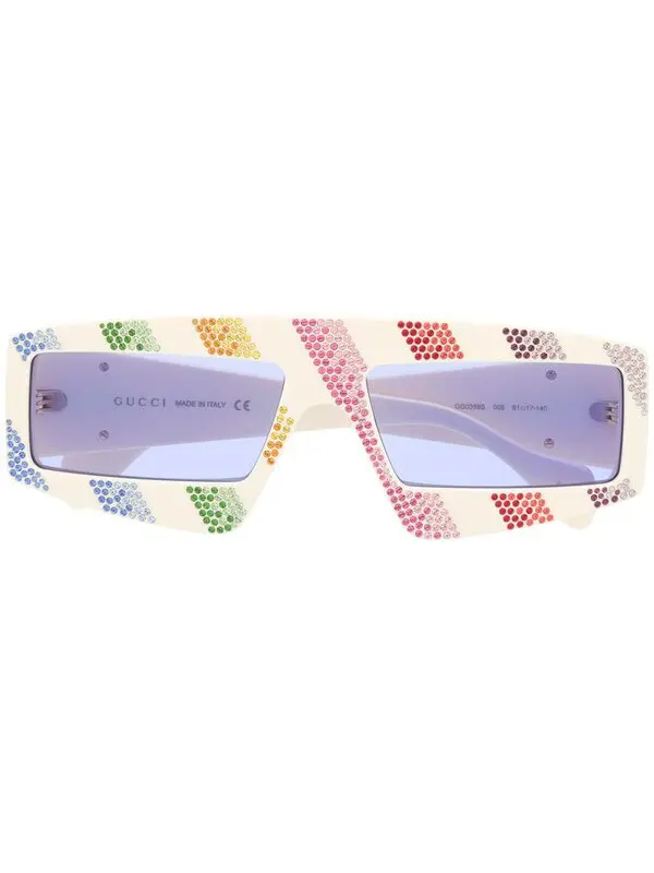 Gucci Rainbow Rhinestone Striped Sunglasses - Neutrals  display picture 1