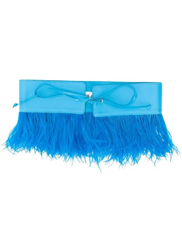 Attico Feather-embellished Tie Belt - Blue