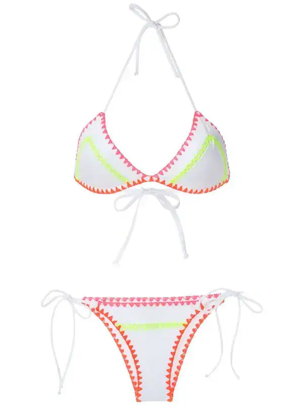 BRIGITTE Crochet Neon Trim Bikini Set - White | Editorialist