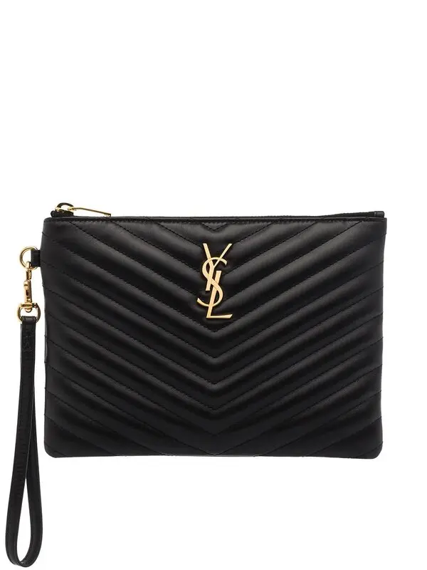 Saint Laurent Quilted Leather Wristlet - Black