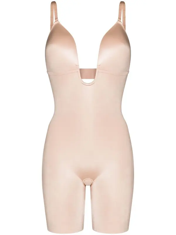 Spanx Suit Your Fancy Plunge Mid-thigh Bodysuit - Neutrals
