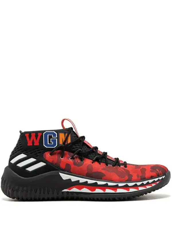 Adidas X Bape Dame4 Shark Abc Camo Sneakers Red Editorialist