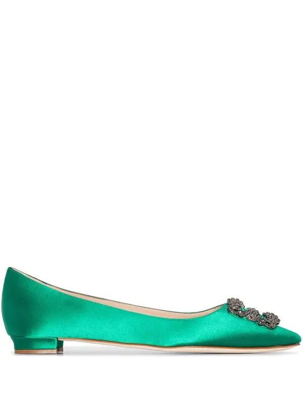 Manolo Blahnik Hangisi Appliqué Flat Pumps - Green