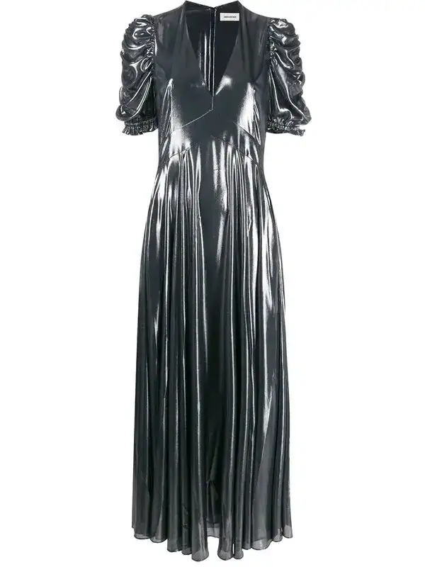 zadig and voltaire silver dress ZADIG & VOLTAIRE DELUXESize S Silver Black Nylon Spaghetti Straps Cocktail  Dress