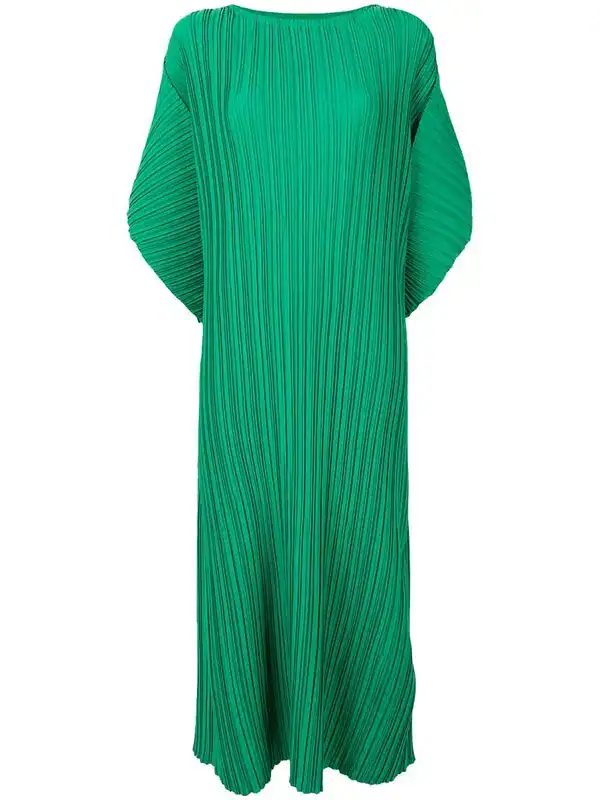 Bambah Pleated Batwing Sleeve Dress - Green | Editorialist