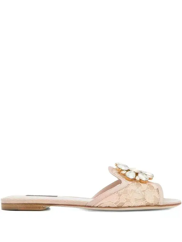 Dolce & Gabbana Crystal-embellished Lace Sandals - Neutrals