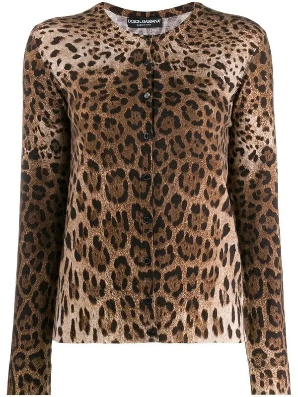 Dolce & Gabbana Leopard-print Wool Cardigan - Brown