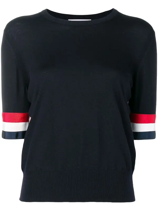 Thom Browne Rwb Cuff Fine Merino Tee - Blue