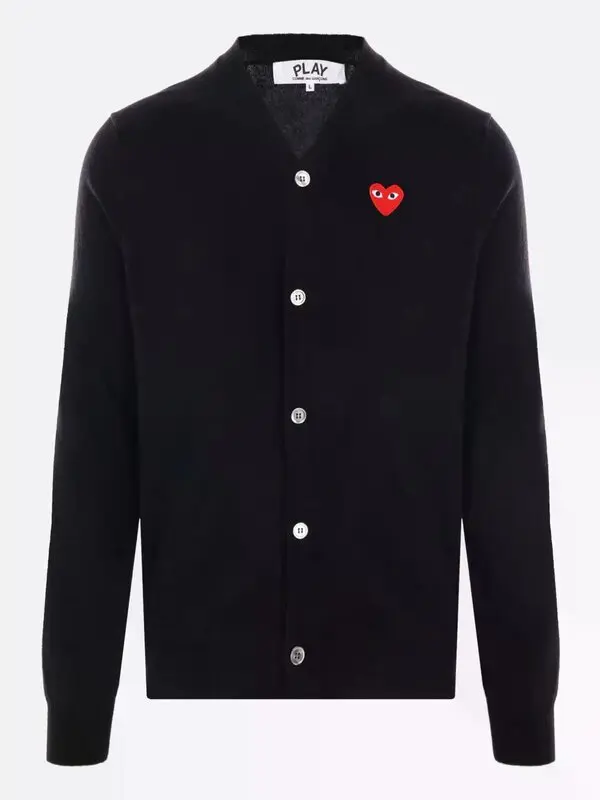 Play Comme Des Garcon V-neck Wool Cardigan - Black