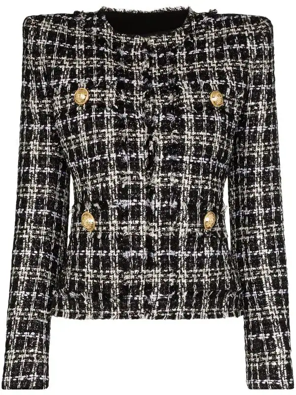 Balmain Tweed Square-Shoulder Jacket In Black 50% Off Editorialist