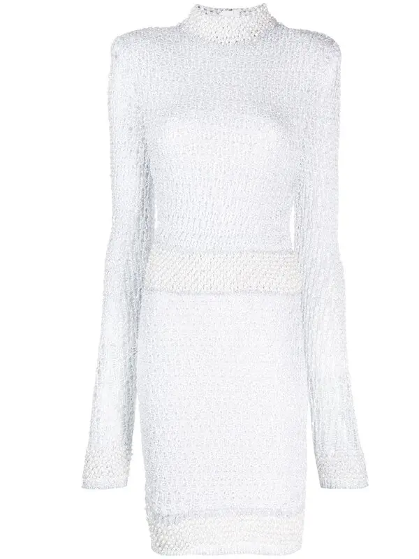 Balmain Pearl And Sequin Embellished Knitted Dress