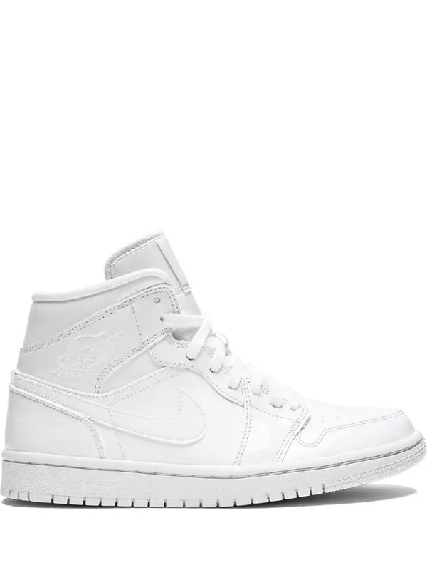 JORDAN Air 1 Mid Triple Patent Leather Sneakers - White