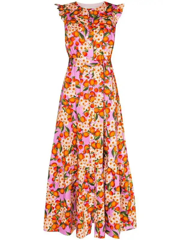 Borgo De Nor Gabriella Ruffled Fruit-Print Maxi Dress In Pink 55
