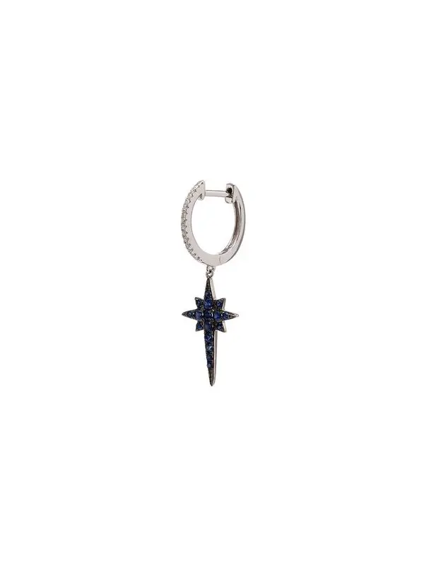 ROXANNE FIRST 14kt Sapphire Star Drop Diamond Hoop Earring - Silver