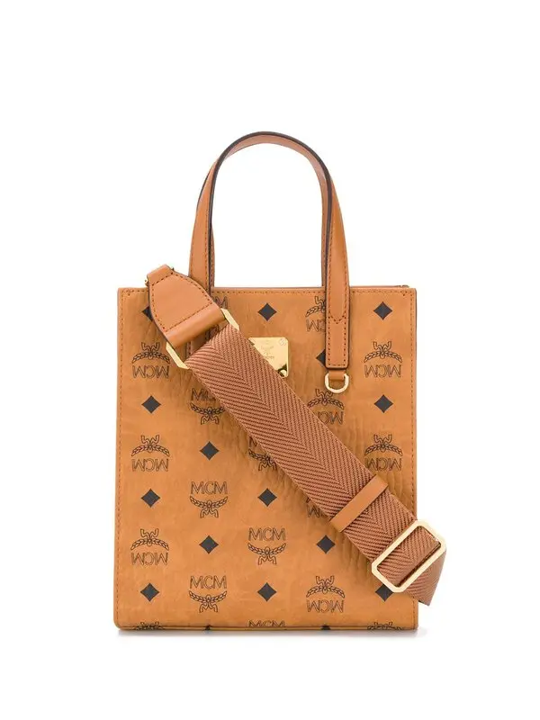 Mcm Monogram Print Tote - Brown