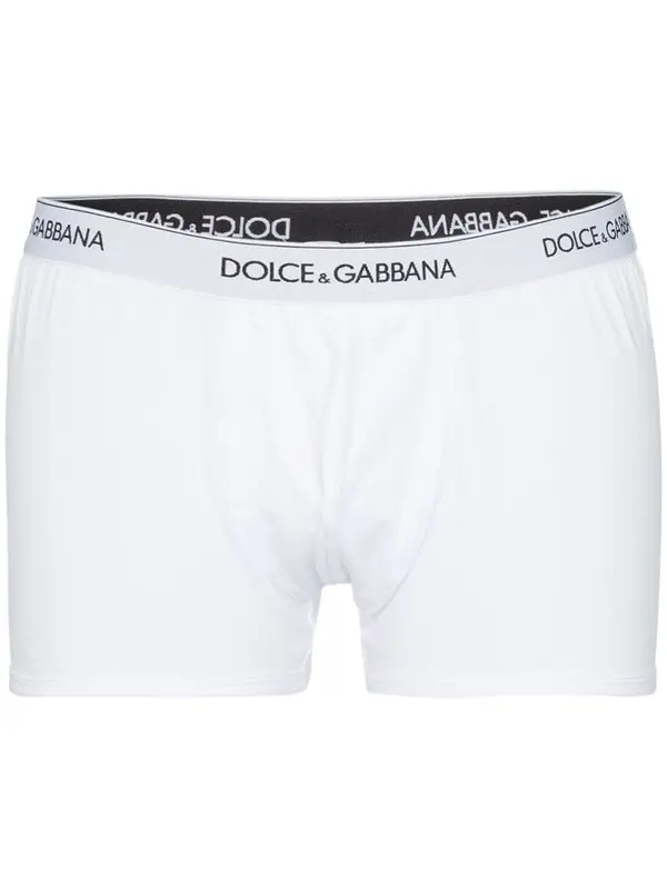 Dolce & Gabbana Logo Waistband Cotton 2 Pack Boxer Shorts - White