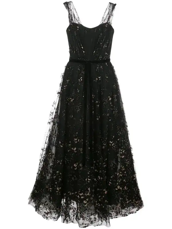 slim fit dress slacks Black Corseted Crystal Beaded Gown with Glitter Tulle Skirt – American  Stride main image 1