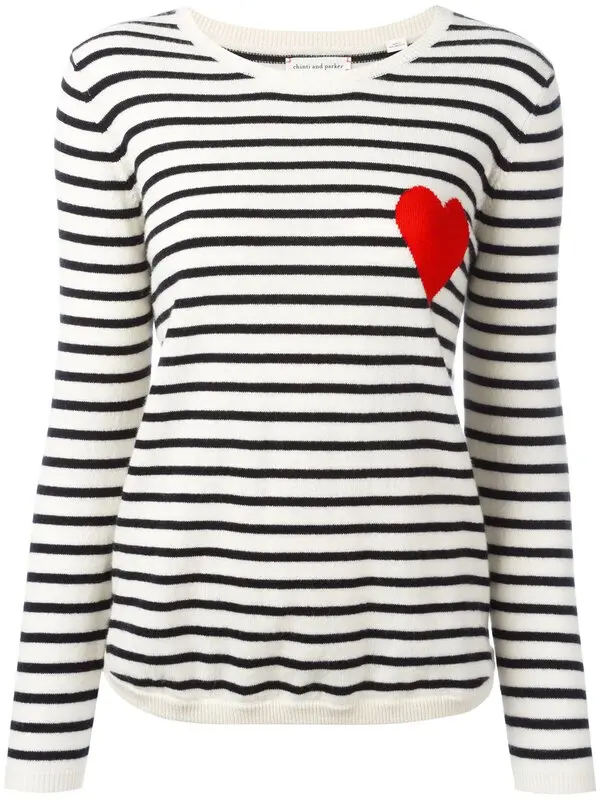 Chinti & Parker Breton Stripe Heart Jumper - Neutrals