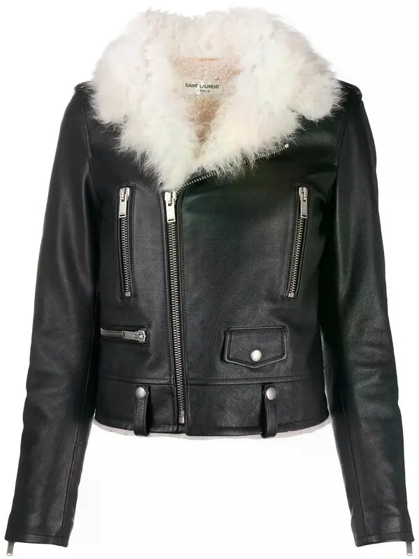 Saint Laurent Shearling Collar Biker Jacket