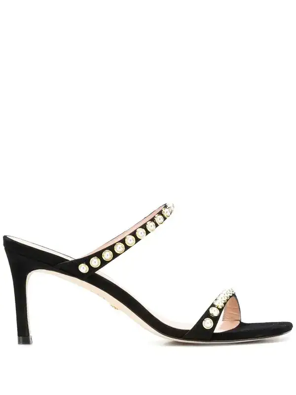 Stuart Weitzman Aleena Pearl Embellished Sandals In Black 38