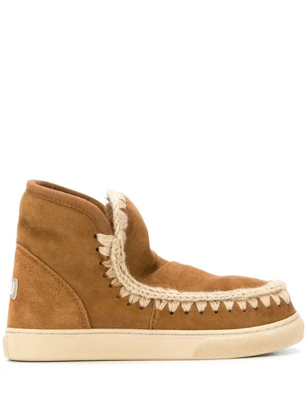 Mou Crochet Stitch-trim Sneaker Boots - Brown