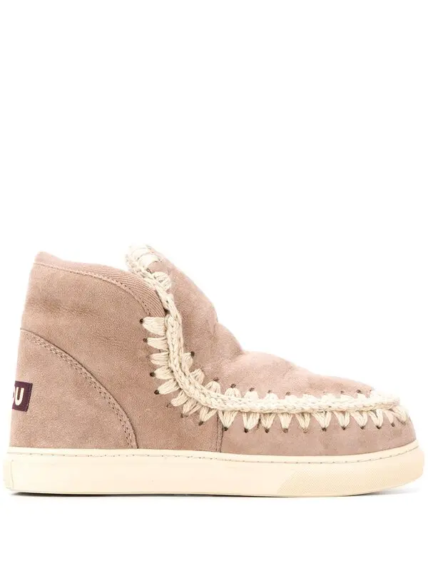 Mou Crochet Stitch-trim Sneaker Boots - Neutrals