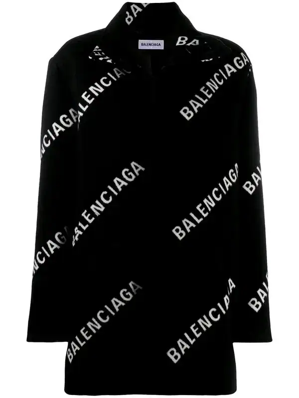 Balenciaga All-Over Logo A-Line Coat - Black | Editorialist