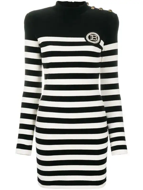 balmain black and white striped dress BALMAIN BLACK AND WHITE STRIPED SAILOR-STYLE KNIT DRESS - SIZE 36