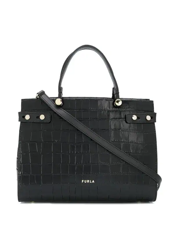 Furla Lady M Crocodile-Effect Tote In Black - 20% Off | Editorialist