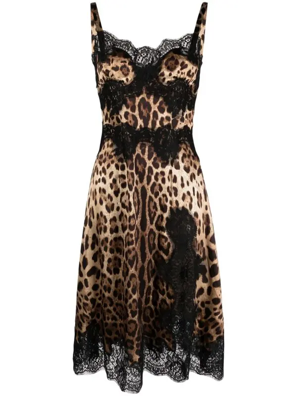Dolce & Gabbana Leopard-print Silk-cotton Slip Dress - Brown