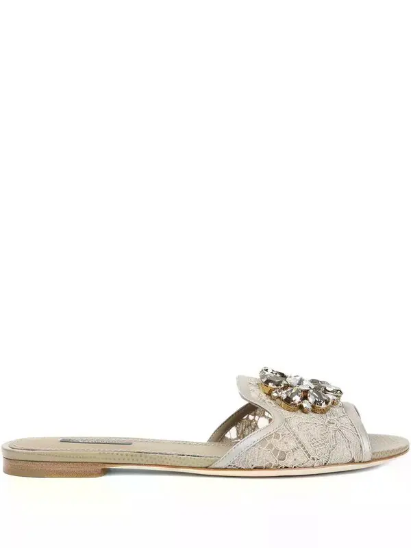 Dolce & Gabbana Bianca Crystal-embellished Lace Sandals - Neutrals