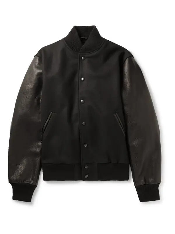 Golden Bear The Albany Wool-blend And Leather Varsity Jacket - Black