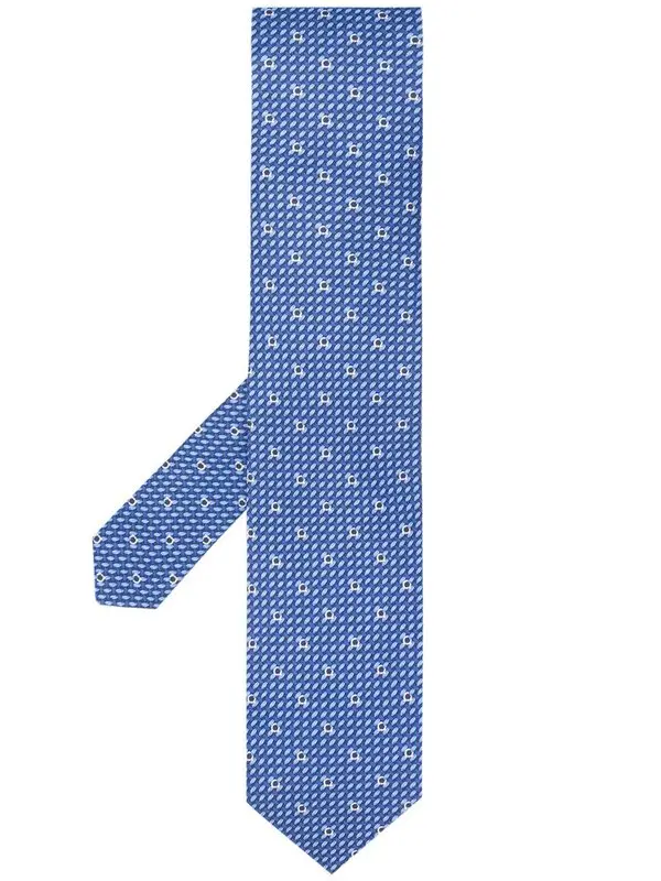 FERRAGAMO Gancio Print Neck Tie - Blue
