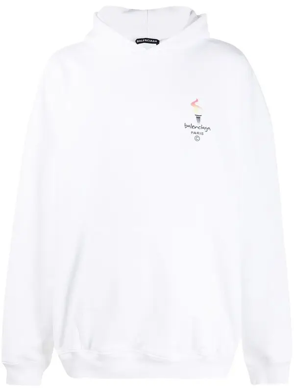 Balenciaga Paris Olympics Embroidery Hoodie - White | Editorialist