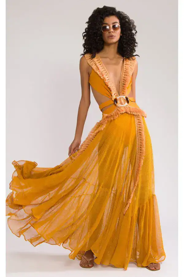 Patbo Netted Fringe Beach Dress - Floral / Green / Multicolor / Yellow |  Editorialist