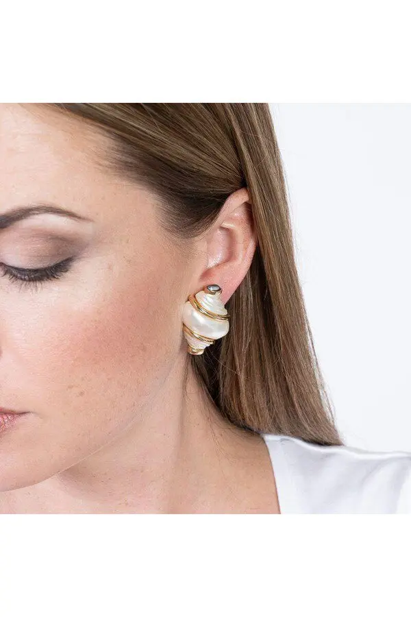 KENNETH JAY LANE Pearl Shell Clip Earrings