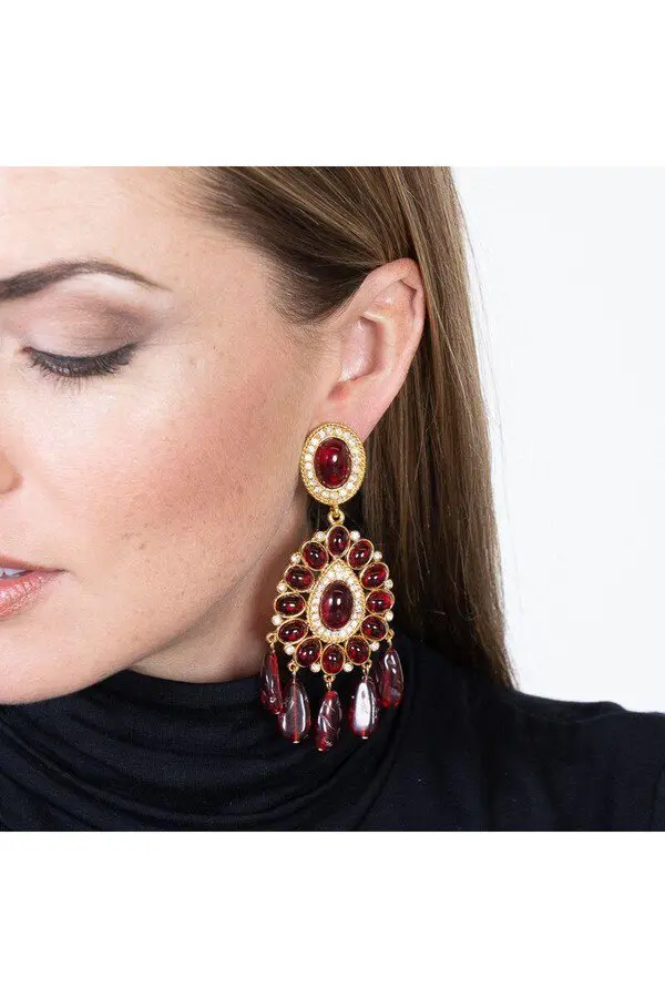 KENNETH JAY LANE Tone & Ruby Drop Clip-on Earrings