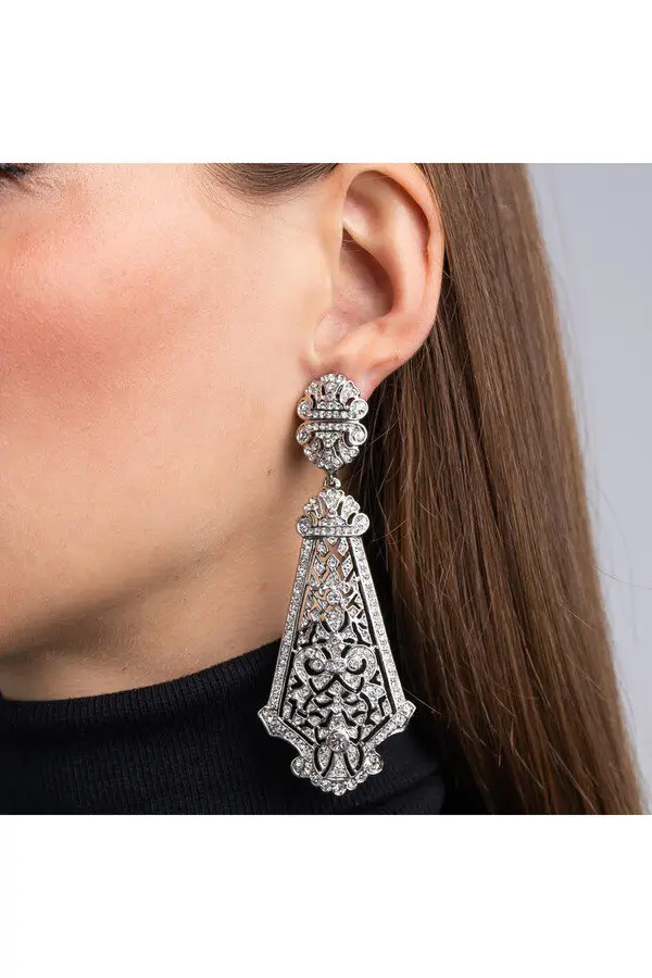 KENNETH JAY LANE Rhinestone Prism Drop Clip Earrings - Natural