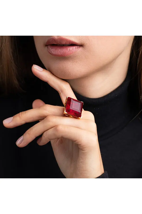 KENNETH JAY LANE Ruby Stone Ring - Lime