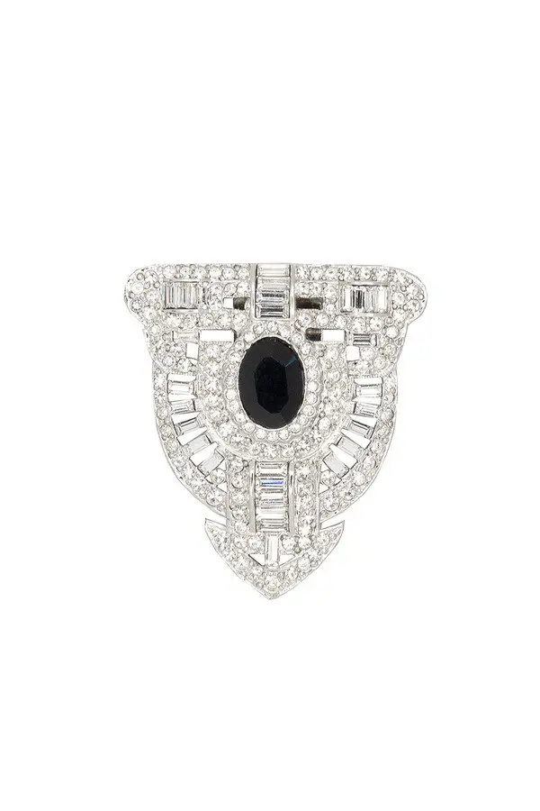 KENNETH JAY LANE Crystal Jet Deco Pin - Silver
