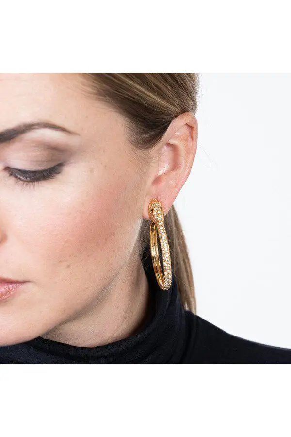 KENNETH JAY LANE Tone Crystal Pave Snake Hoop Earrings