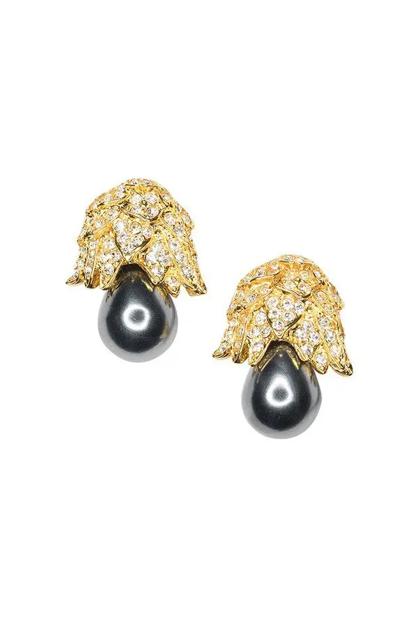 KENNETH JAY LANE Jackie Kennedy Pearl Clip Earrings - Grey