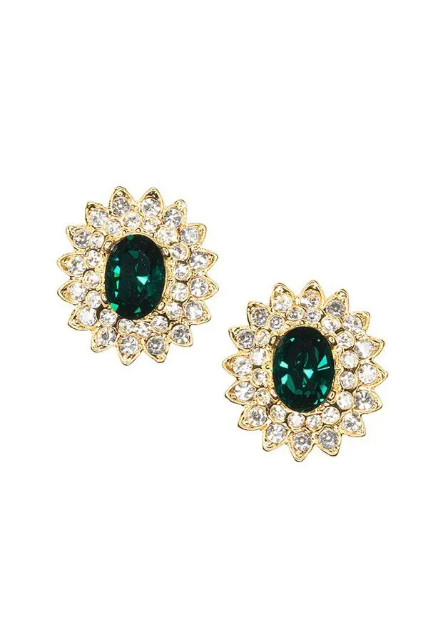 KENNETH JAY LANE Plated Clip-on Earrings With Crystal And Emerald Stone