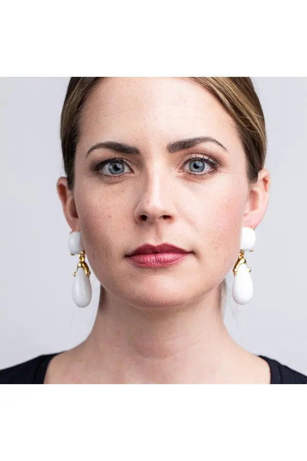 KENNETH JAY LANE Enamel Drop Clip Earrings - White